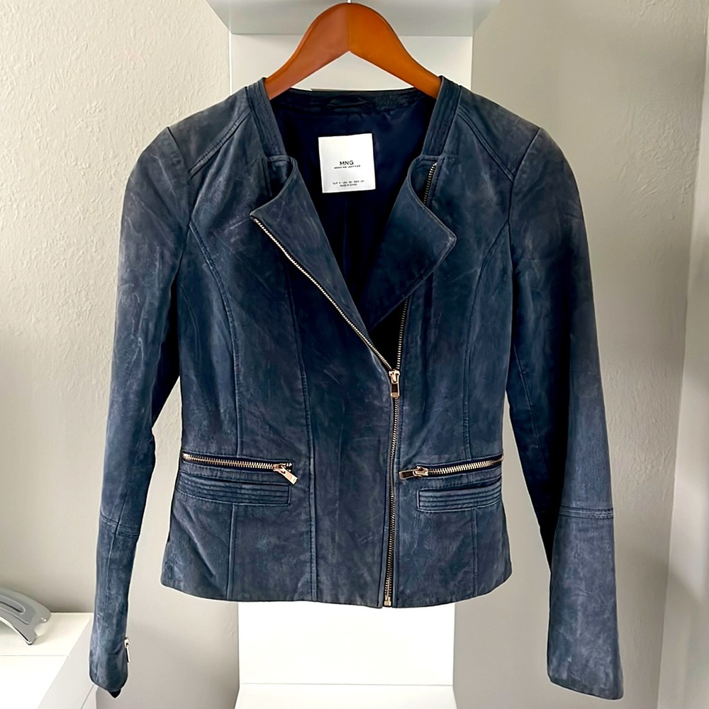 Mango Blue Leather Suede Jacket - Gem